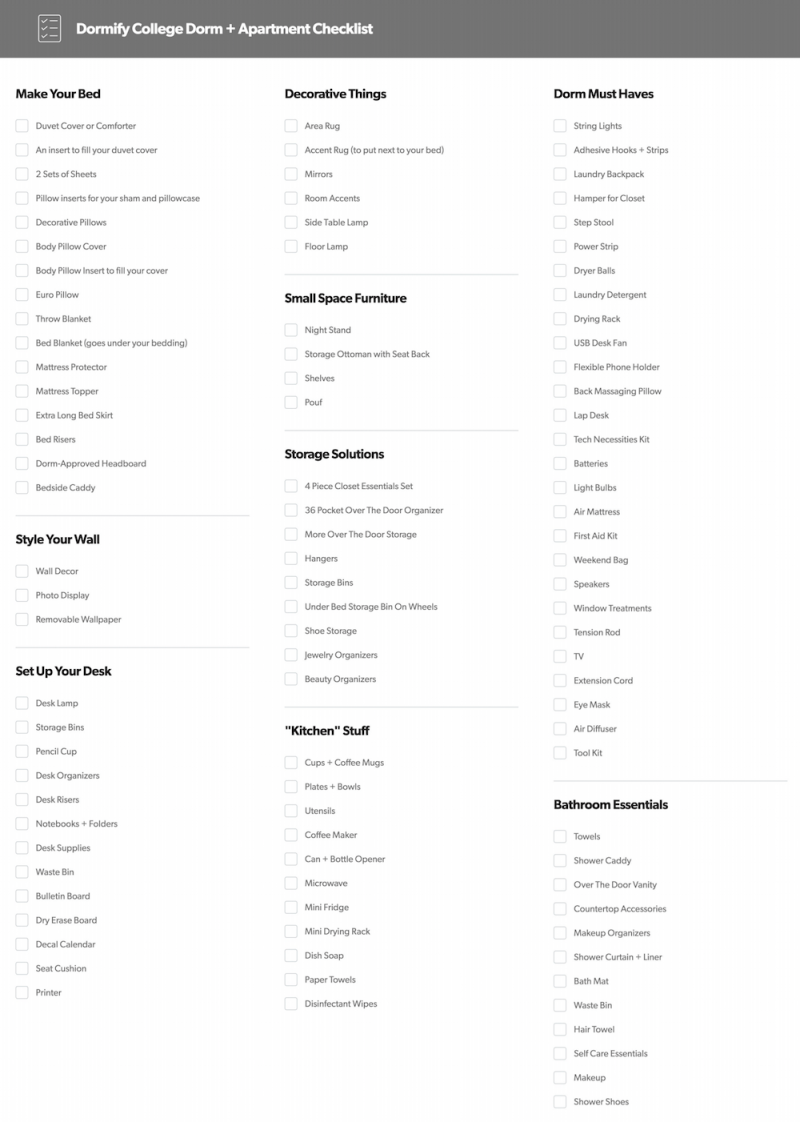 Must Have College Dorm Checklist For The Class Of 2020! • IQ Design