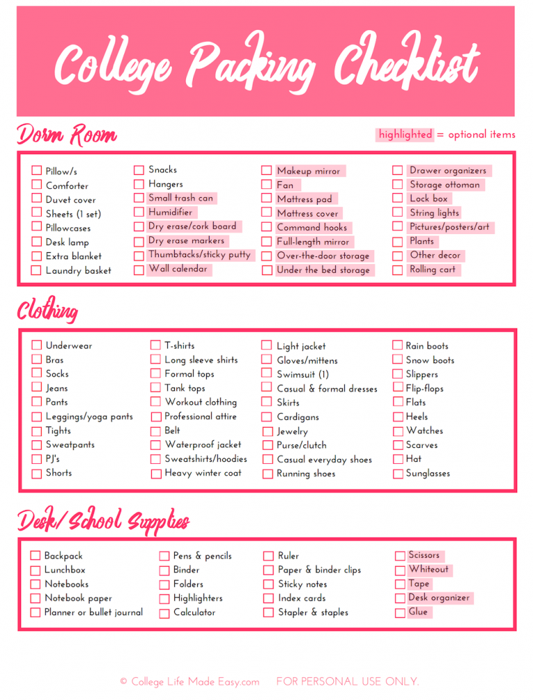 Senior high school college checklist - tastelabel