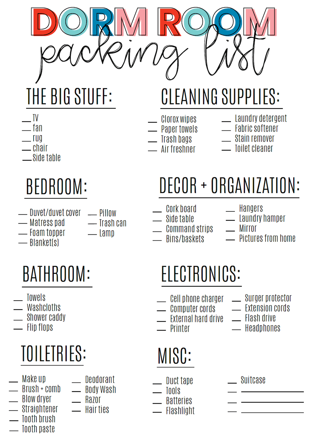 Must Have College Dorm Checklist For The Class Of 2020! • IQ Design